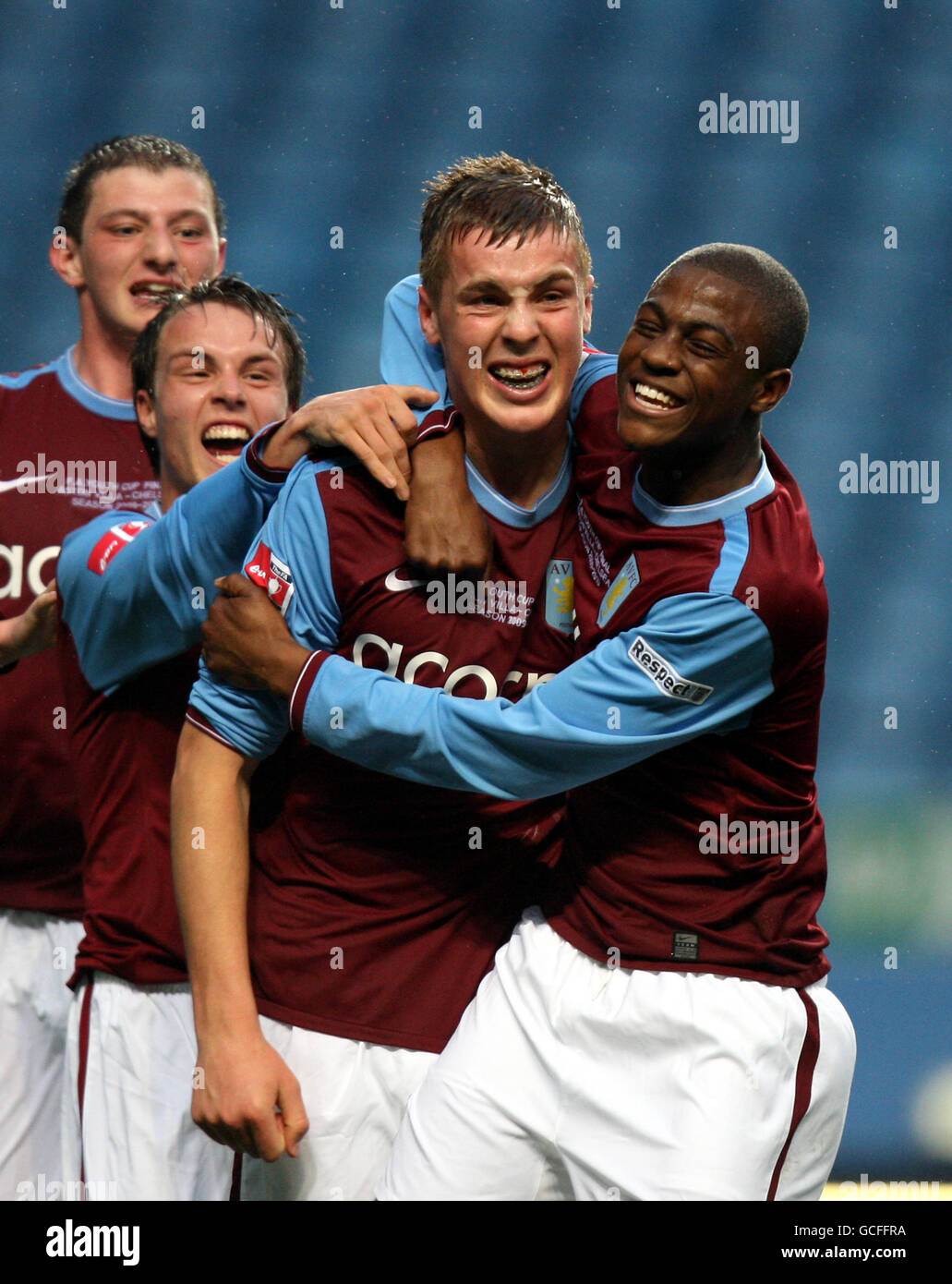 Aston Villa's Daniel Devine is congratulated on scoring the opening ...