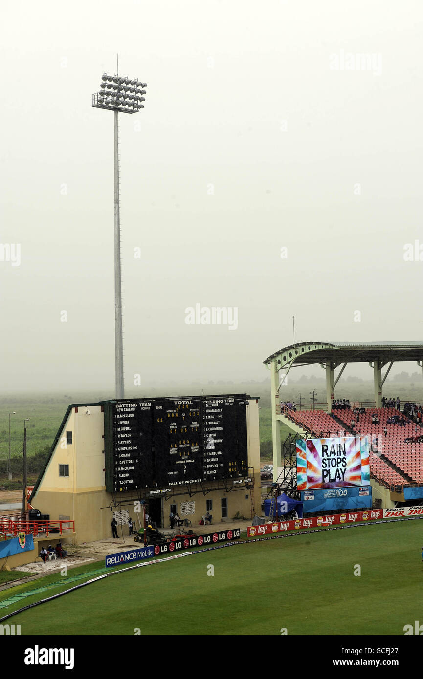 The old and new scoreboards at the National Stadium, Providence, Guyana ...