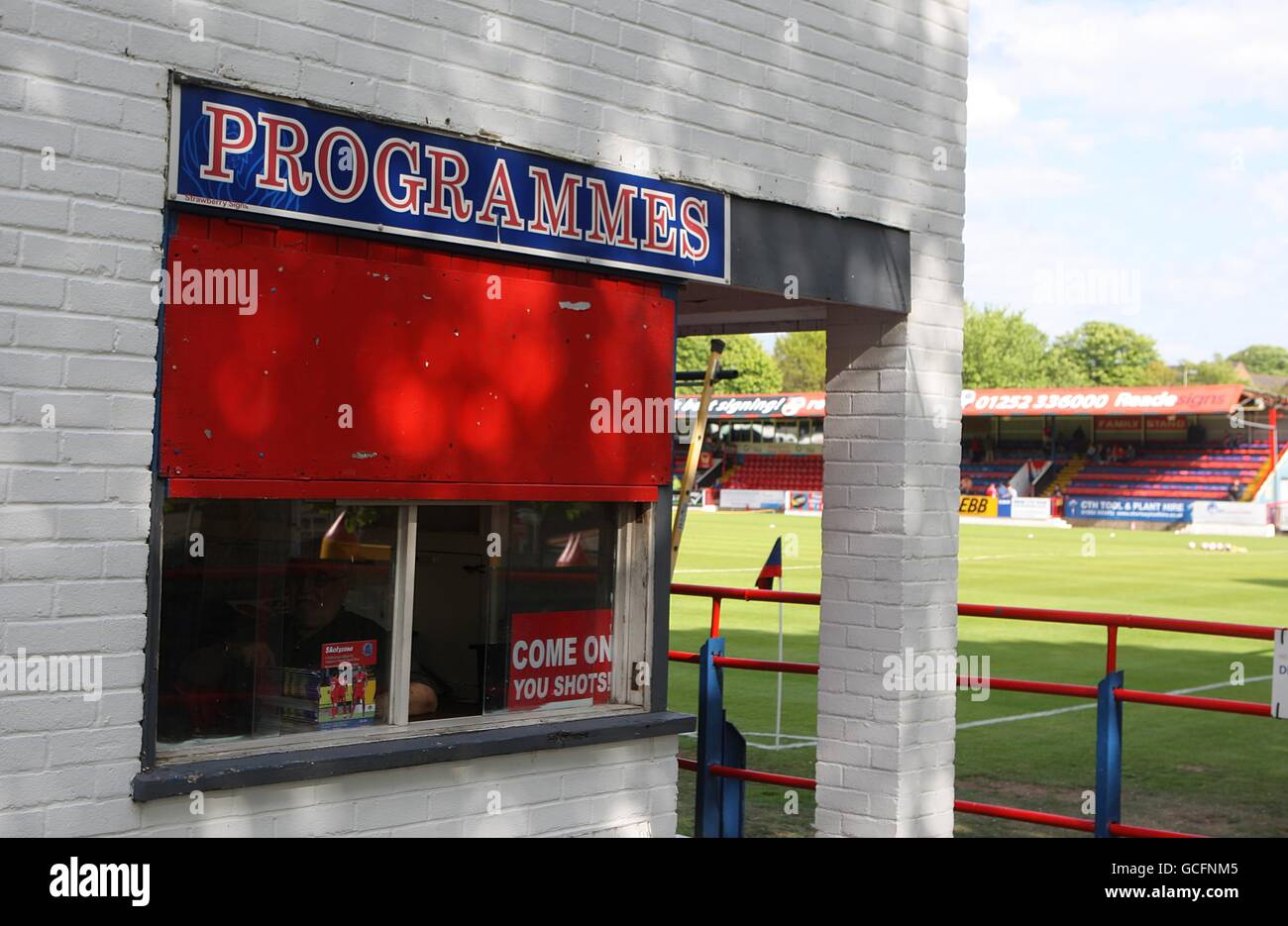 General view of a matchday programme stall at the Recreation Ground ...