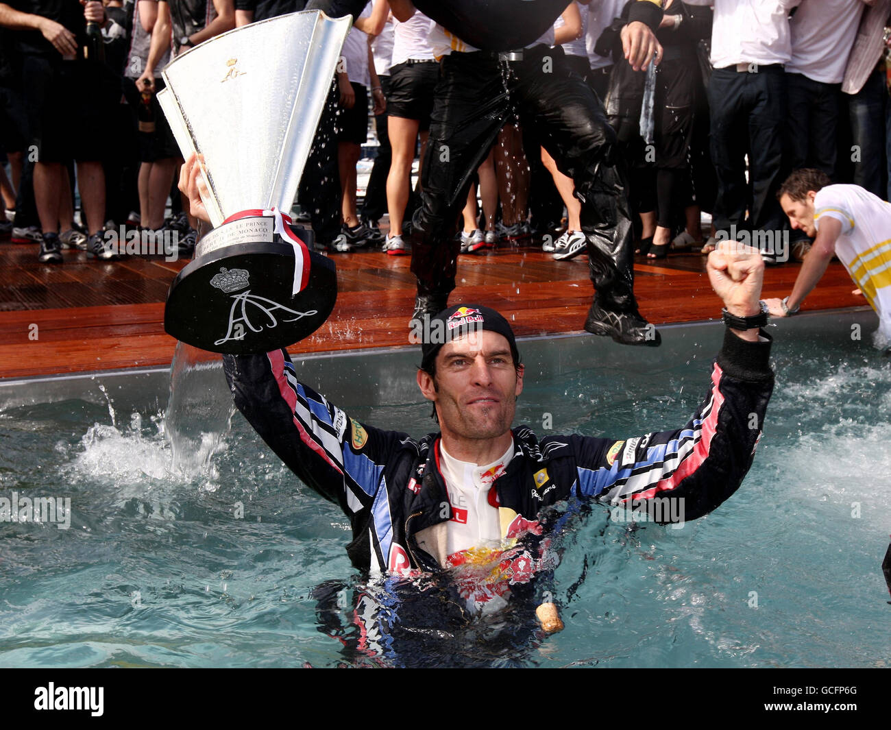 Red Bull's Mark Webber celebrates his victory in the Monaco Grand Prix ...