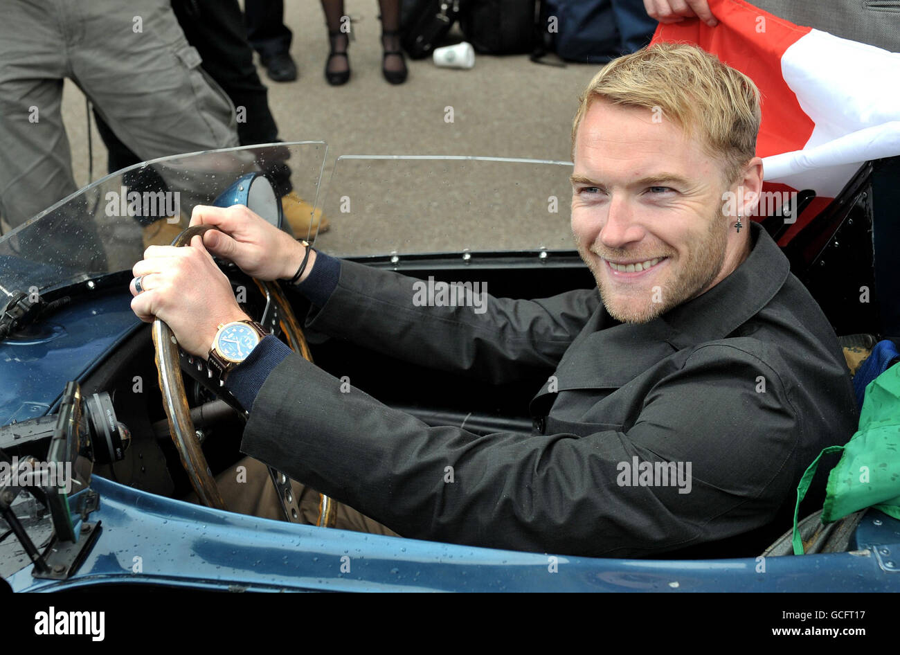 Ronan keating singer sits behind wheel jaguar d type hi-res stock ...