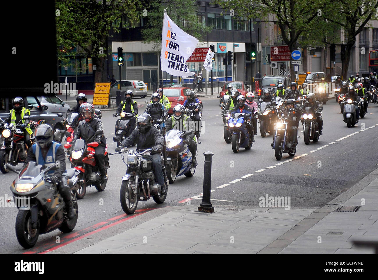 A group of bikers supporting the R.A.T.S (Riders Against Tory Stealth ...