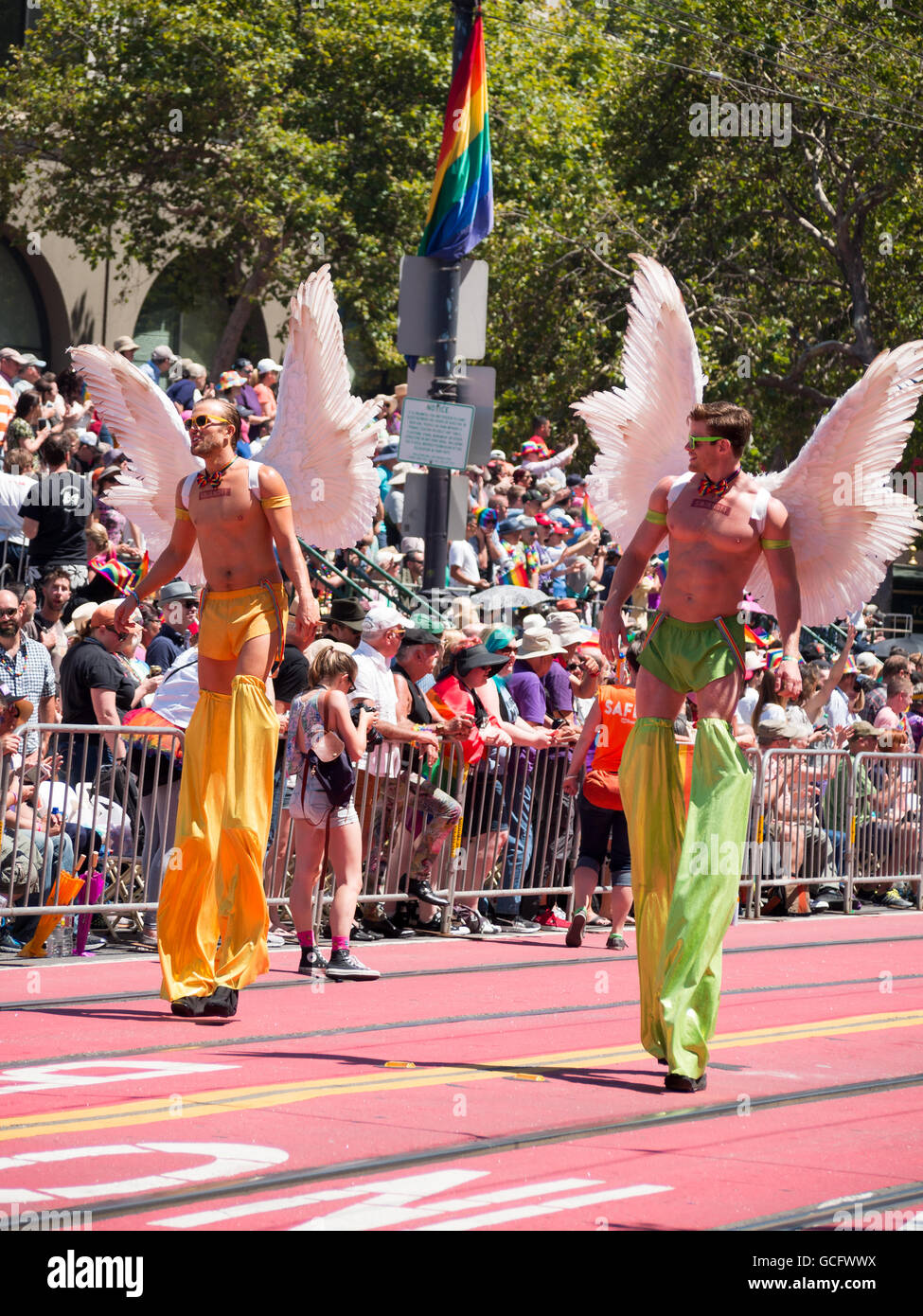 Walking in stilts in San Francisco Pride Parade Stock Photo - Alamy