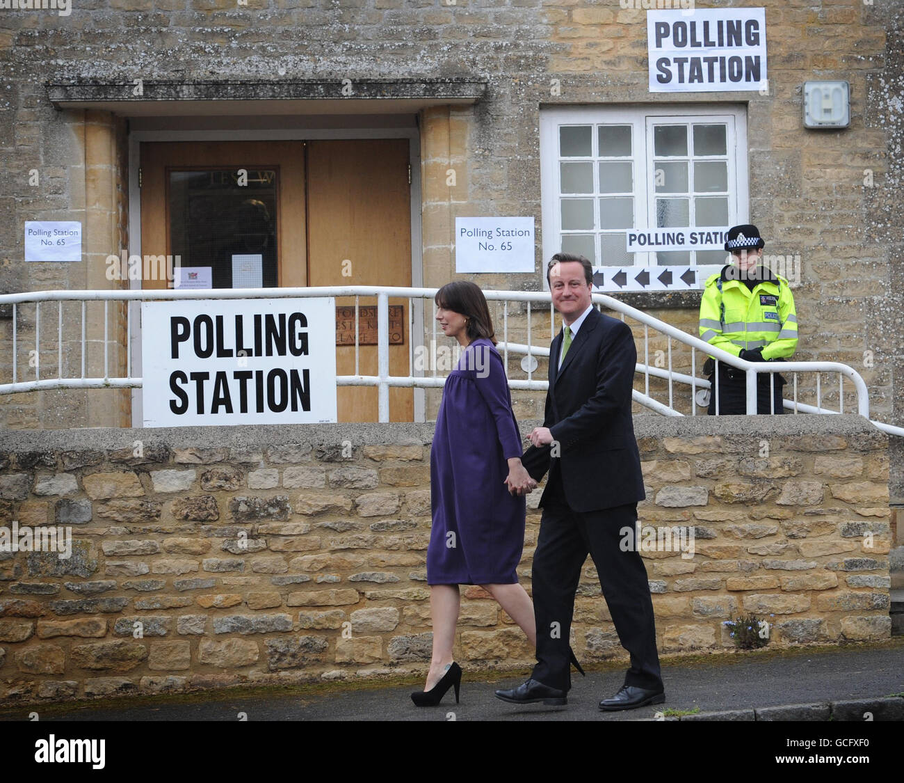 Conservative party leader David Cameron and his wife, Samantha, leave ...