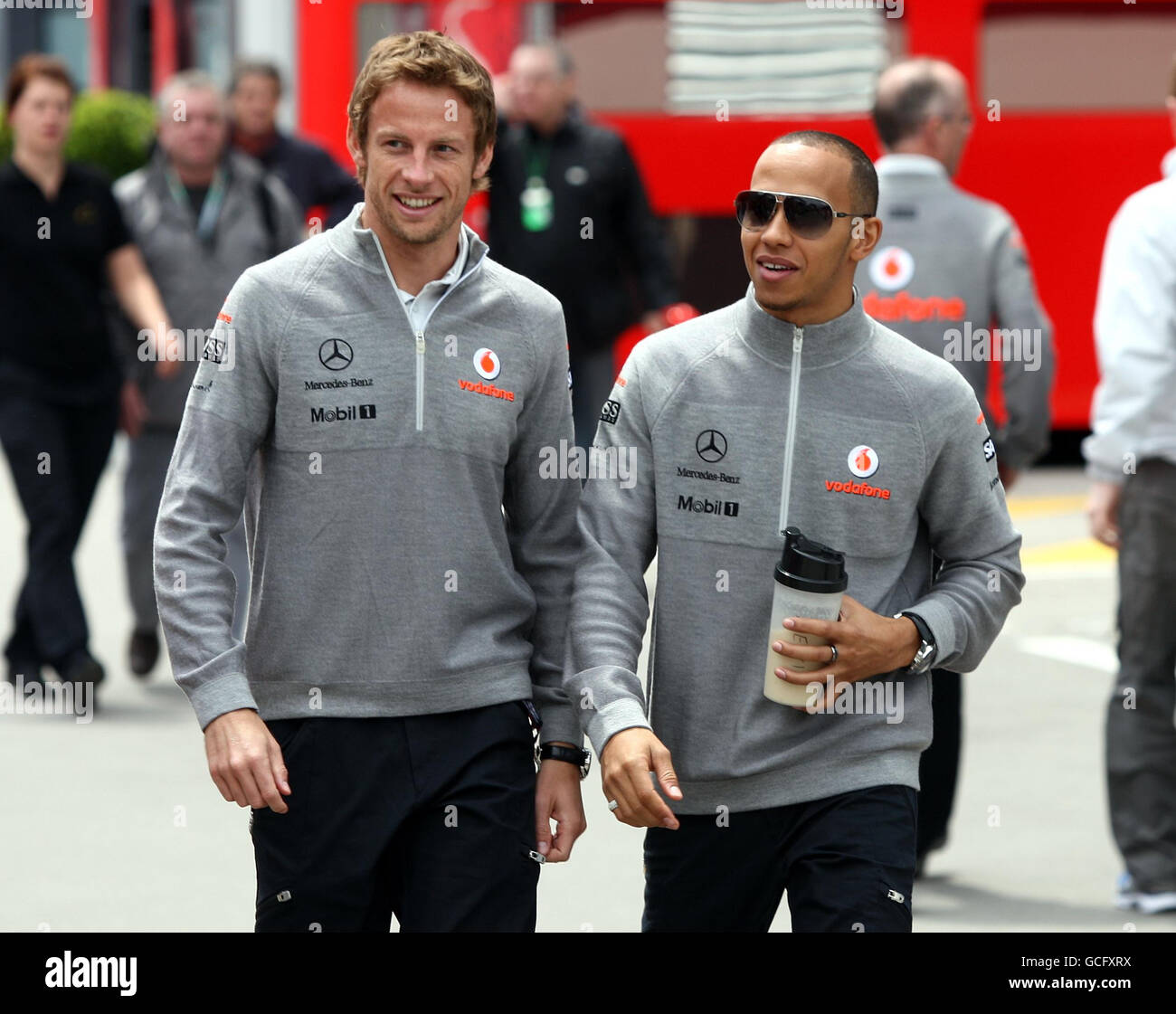 Vodafone McLaren drivers Jenson Button and Lewis Hamilton during the ...
