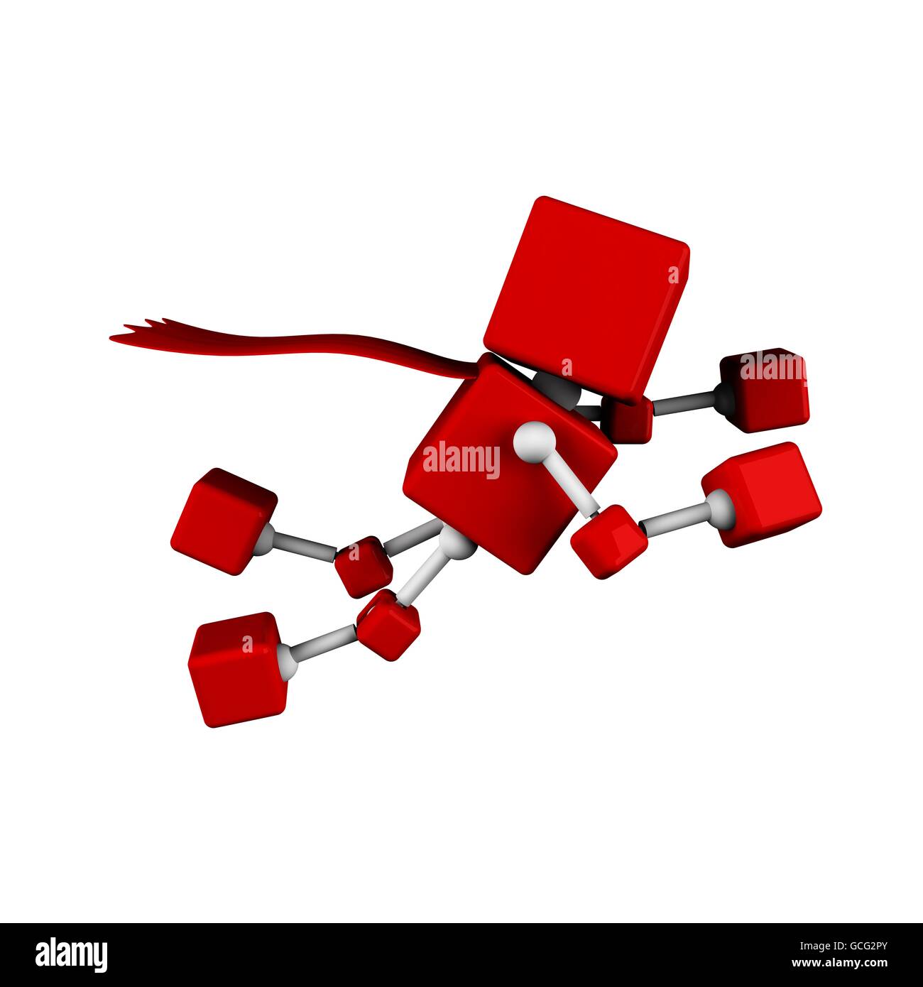 illustration of 3d red cube character flying Stock Photo - Alamy