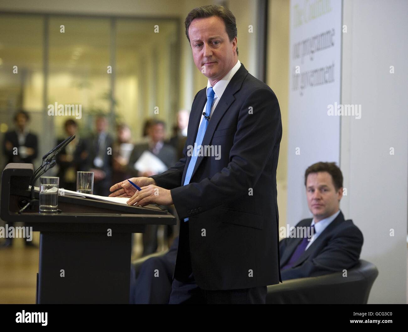 Half length mid top tory lectern microphone glass mangdm hi-res stock ...