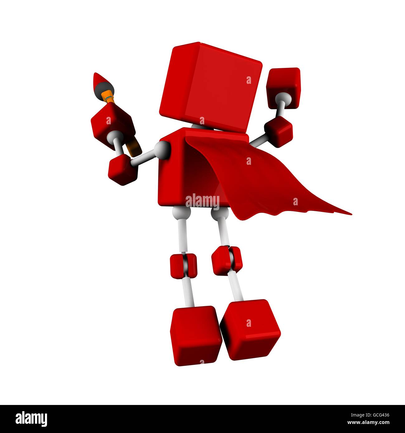 illustration of 3d character superhero red cube fly with holding a ...