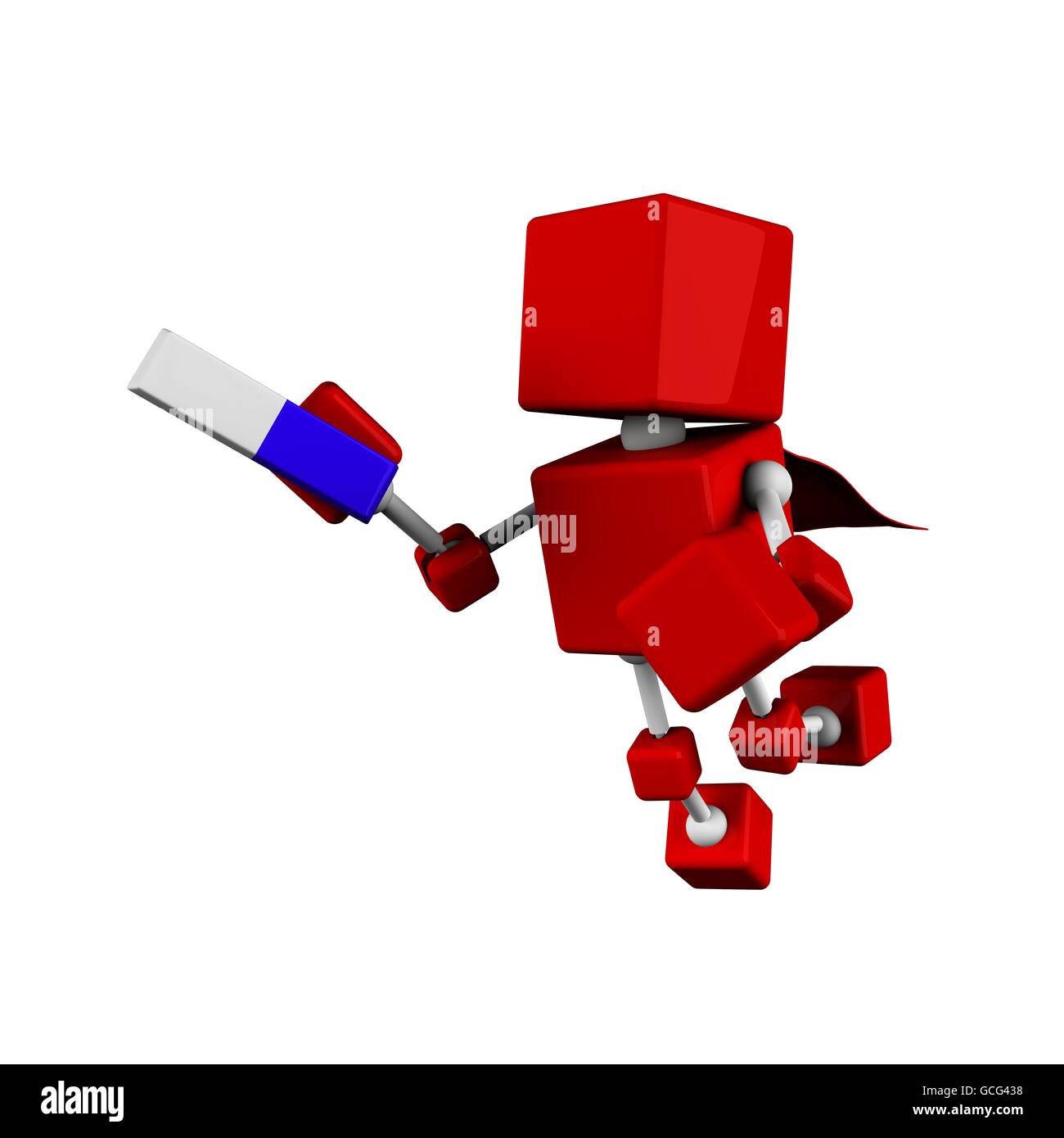 illustration of 3d character superhero red cube fly with holding a ...