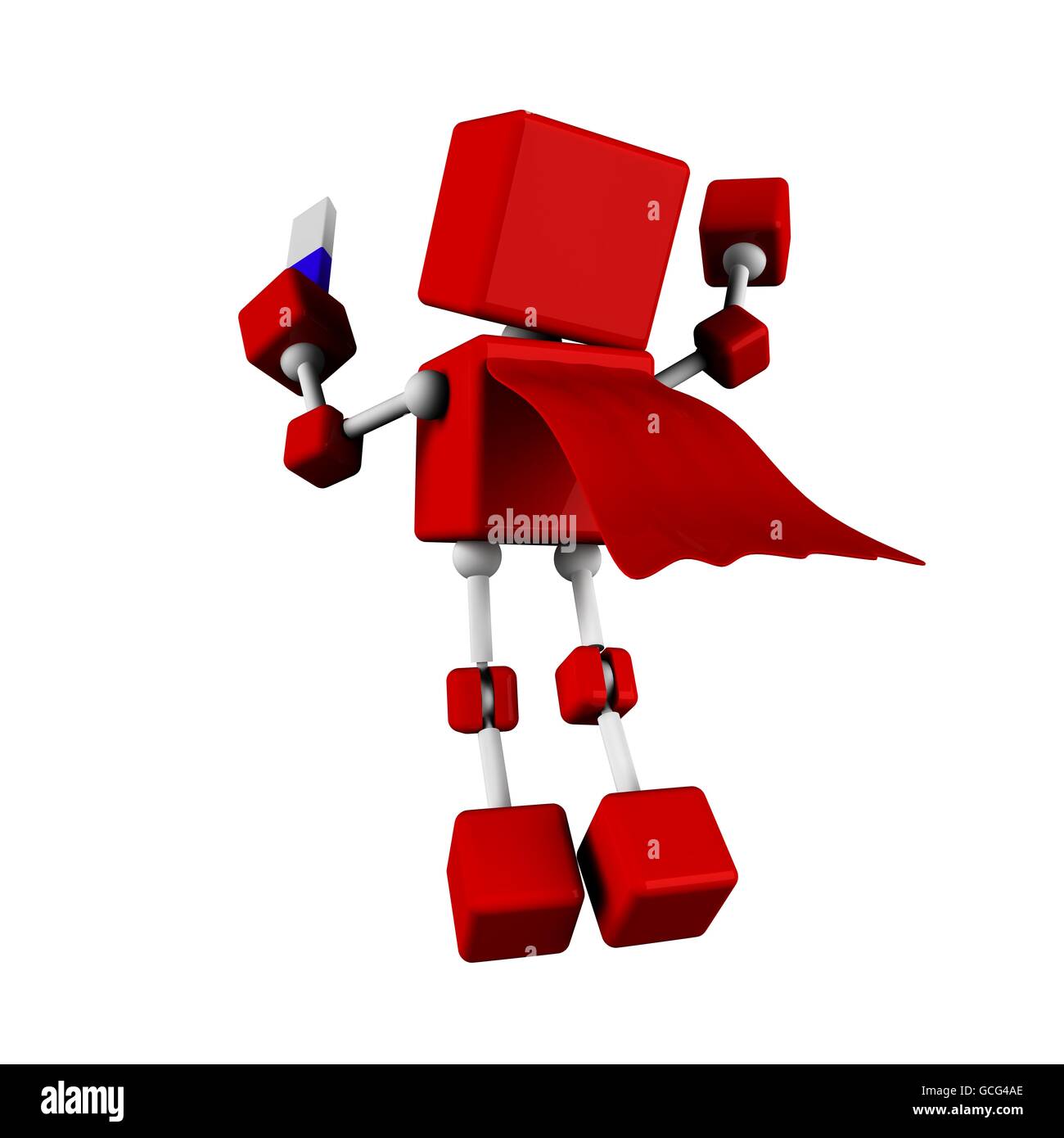 illustration of 3d character superhero red cube fly with holding a ...