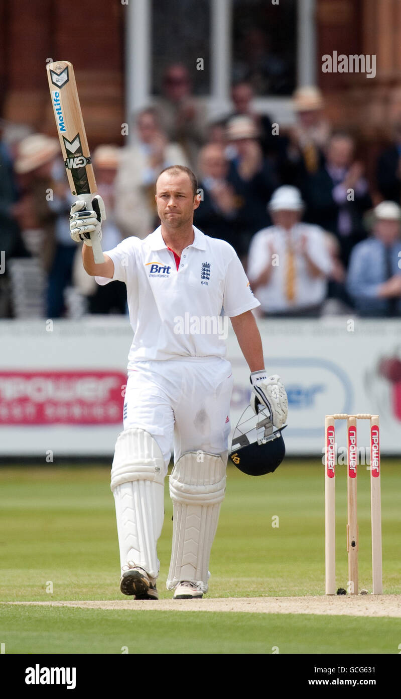 England's Jonathan Trott celebrates his century during the first nPower ...
