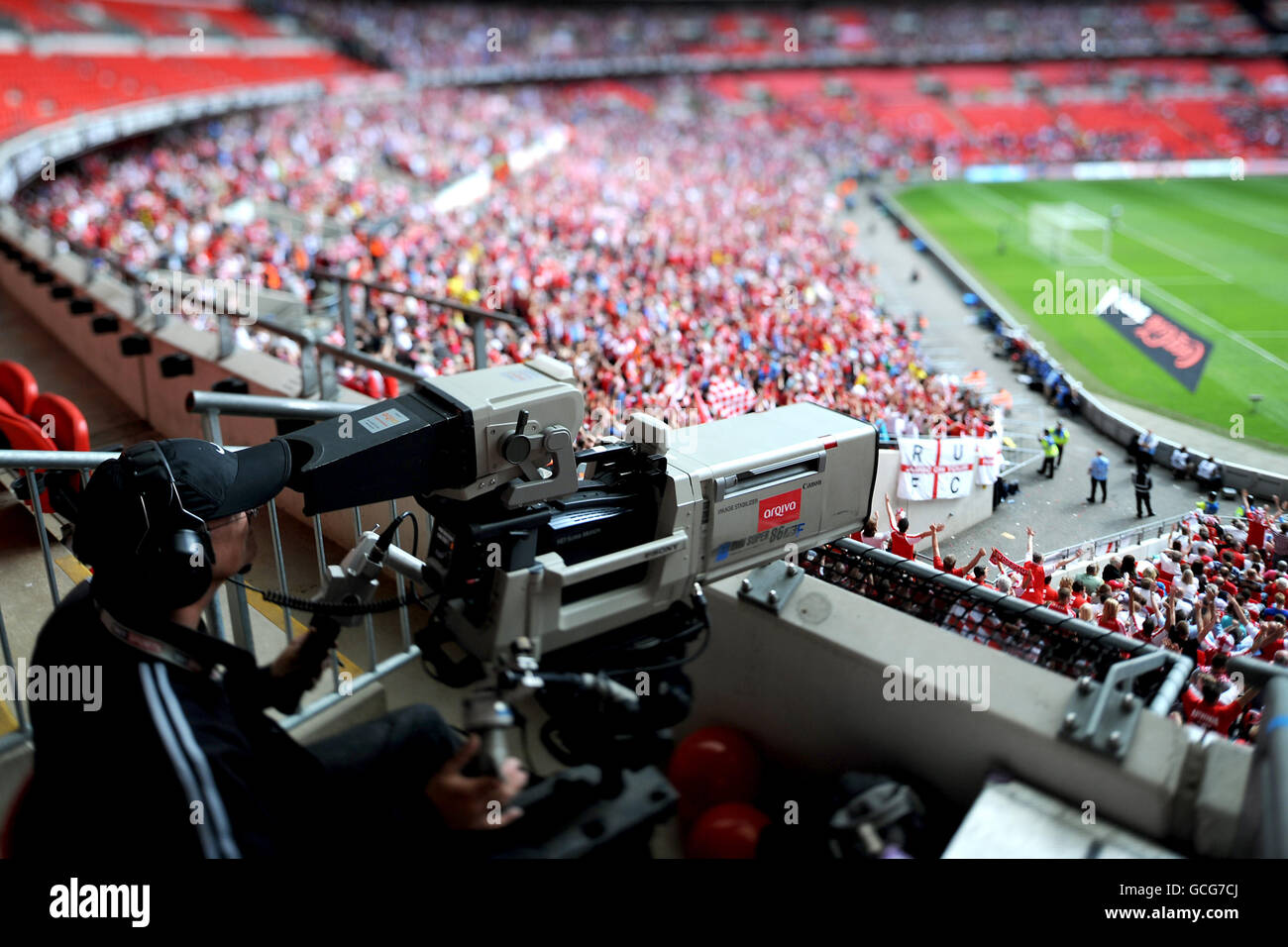 General view a television camera filming the action at Wembley Stadium ...