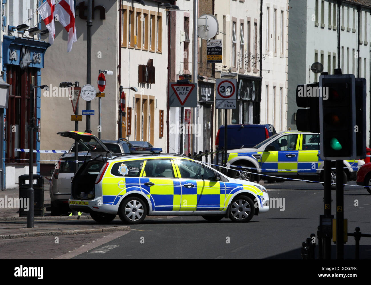 Police attend the scene on Duke Street in Whitehaven where a person was ...