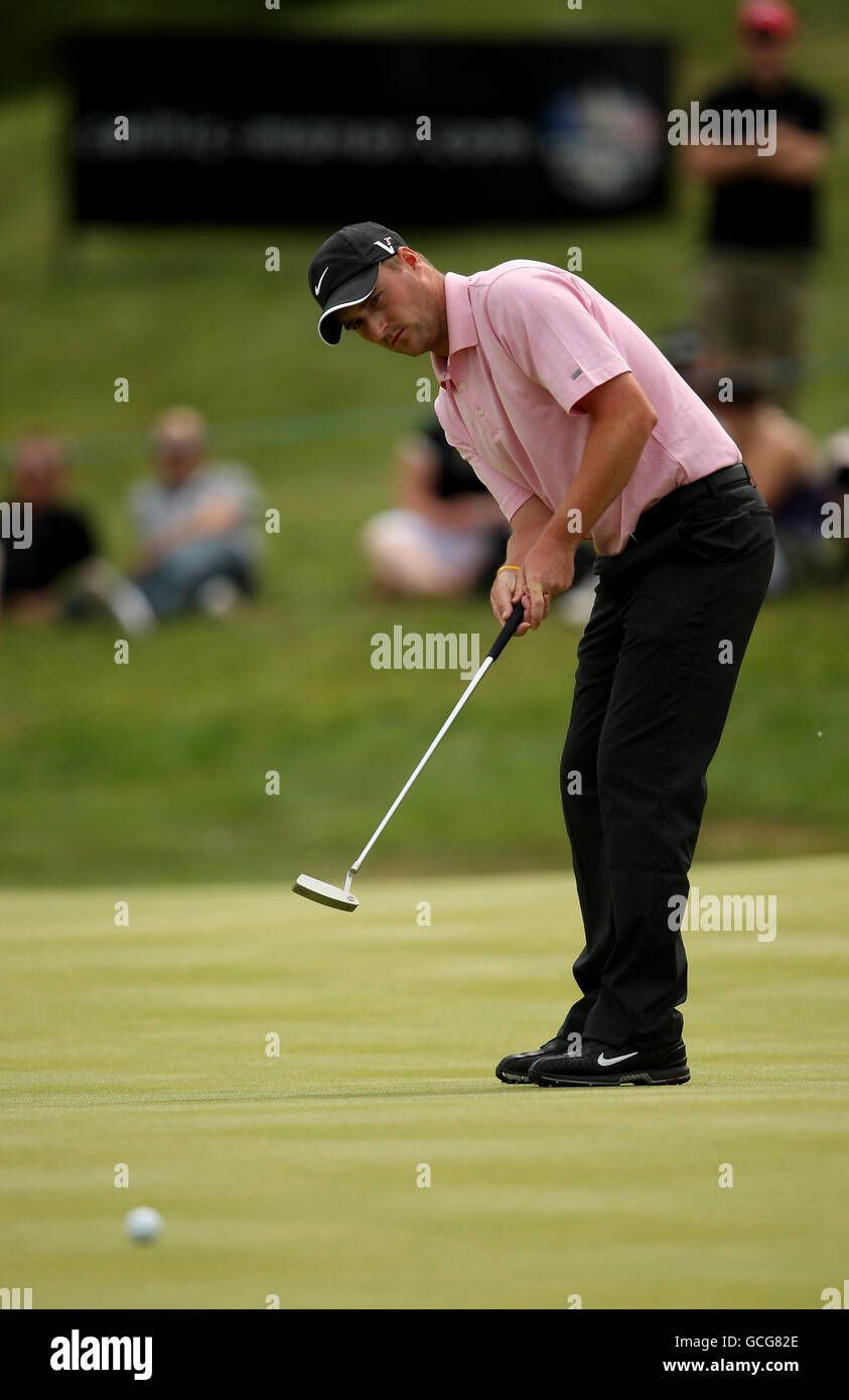 Scotland's Marc Warren in action on the 18th hole before finishing in a ...
