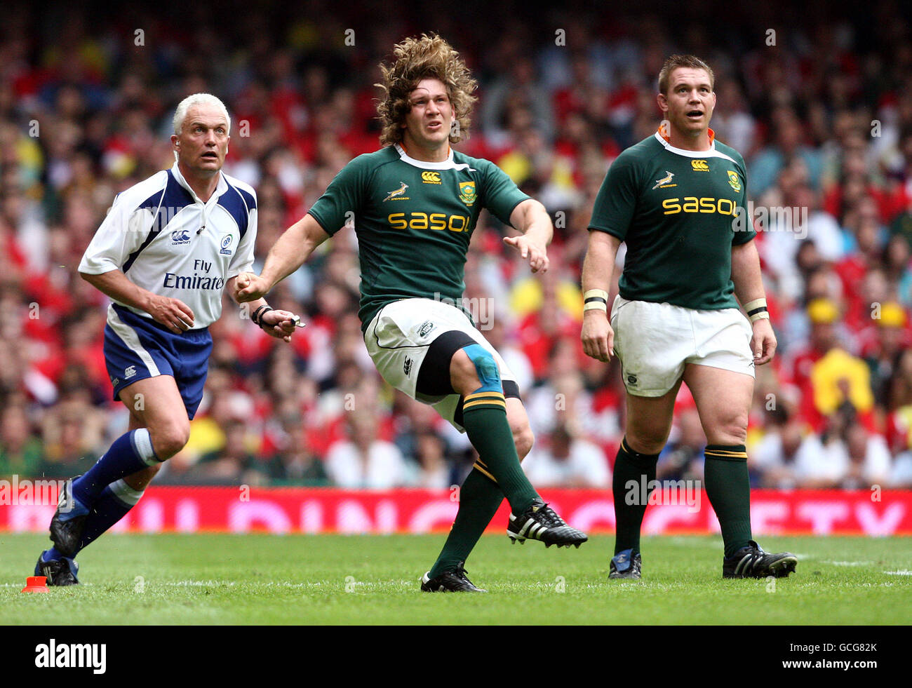 (left to right) Referee Allan Lewis with South Africa's Francois Steyn ...