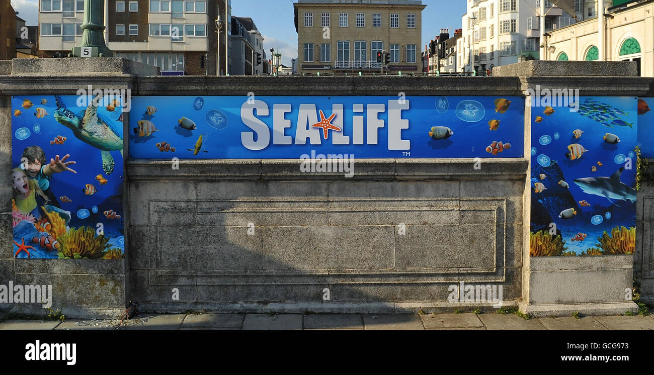 Brighton Sea Life Centre. A general view of a sign for the Sea Life ...