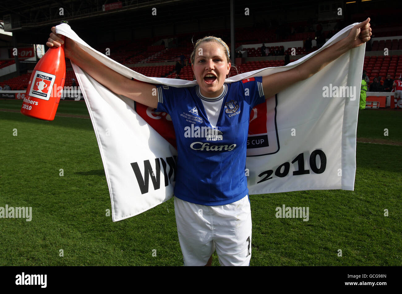 Everton's Michelle Evans celebrates victory after the final whistle ...