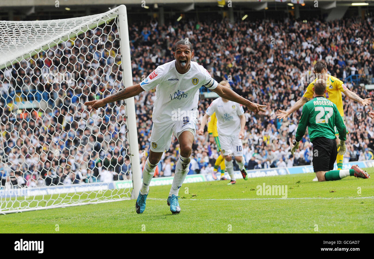 Leeds United's Jermaine Beckford celebrates his goal during the Coca ...