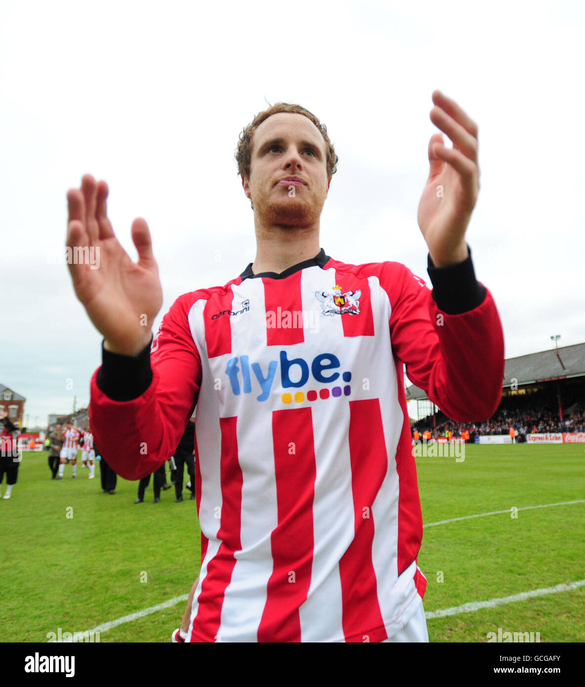 Exeter City's Ryan Harley celebrates at the end of the game Stock Photo ...