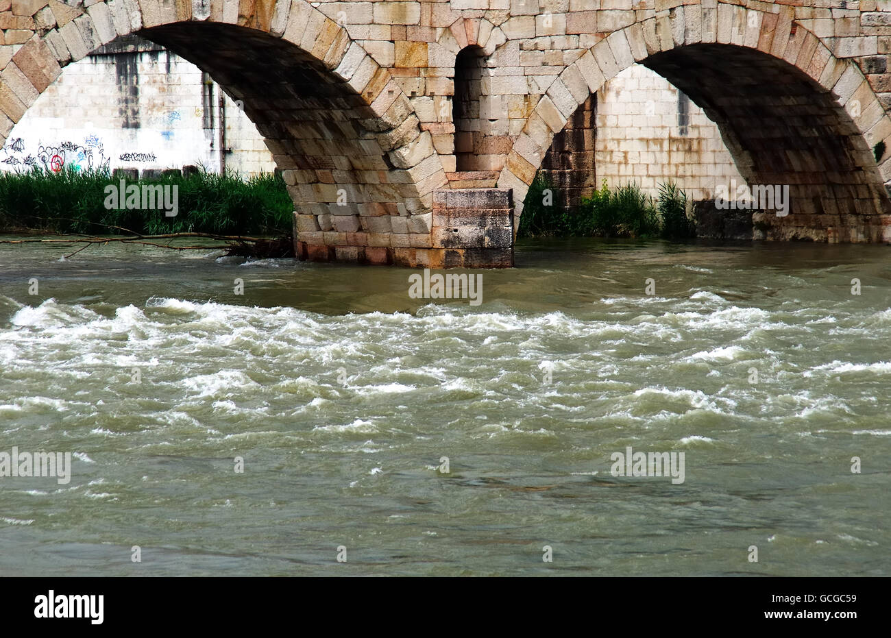 Verona, Italy. The Ponte Pietra (Italian for "Stone Bridge"), once ...