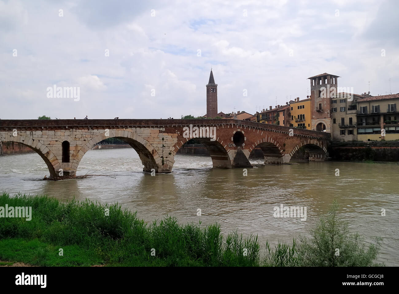 Verona, Italy. The Ponte Pietra (Italian for "Stone Bridge"), once ...