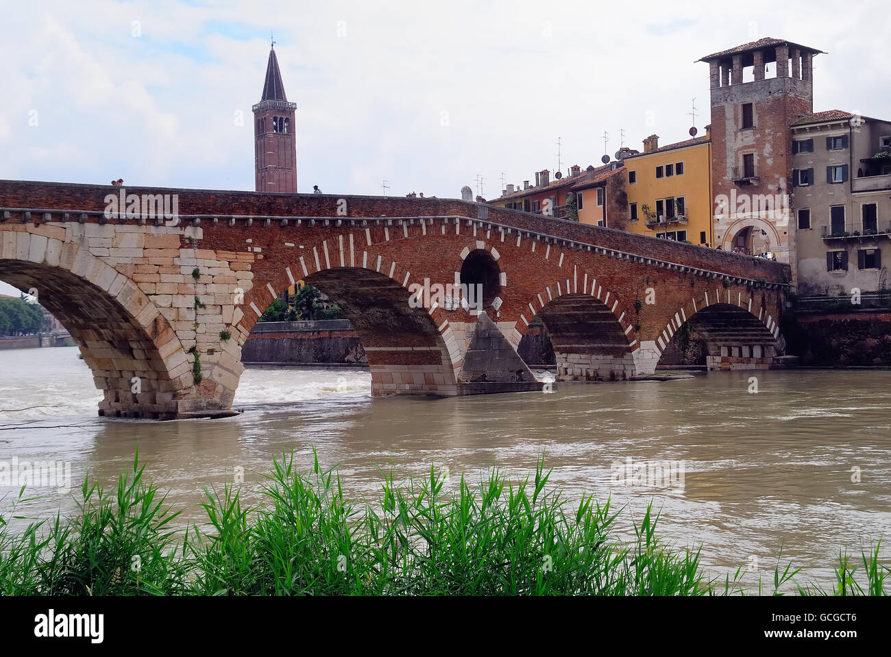 Verona, Italy. The Ponte Pietra (Italian for "Stone Bridge"), once ...