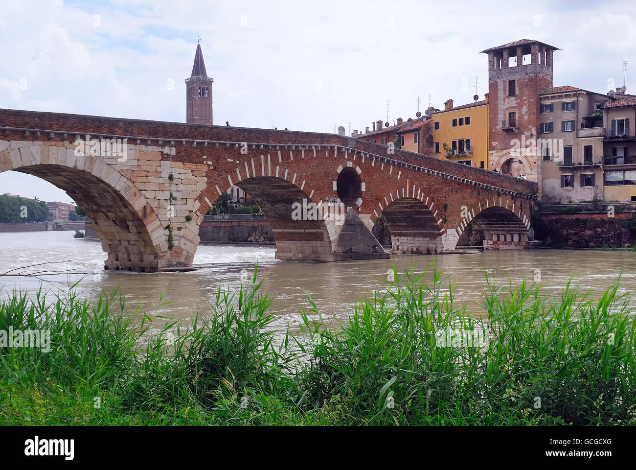 Verona, Italy. The Ponte Pietra (Italian for "Stone Bridge"), once ...