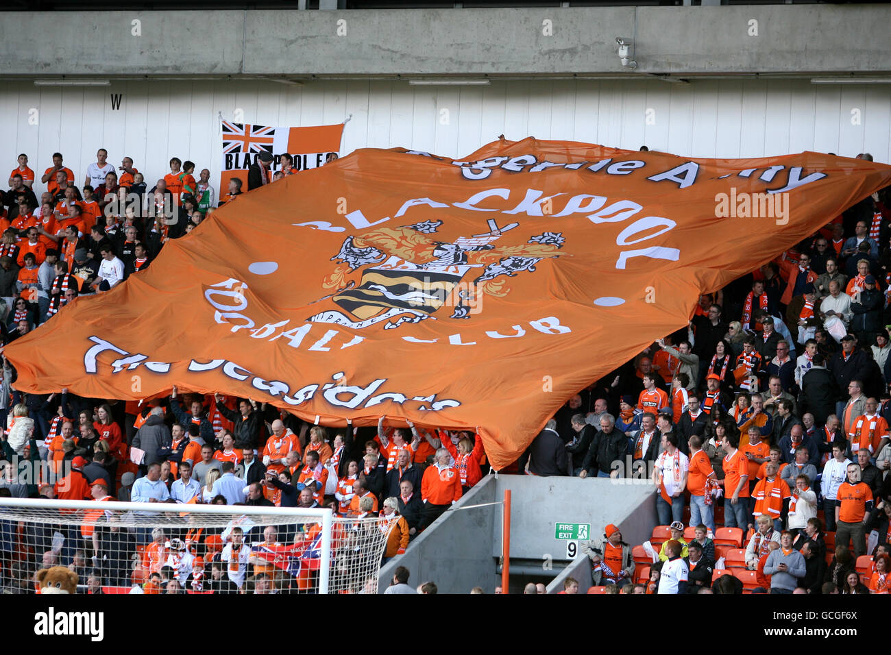 Blackpool fans hold large banner in stands hi-res stock photography and ...