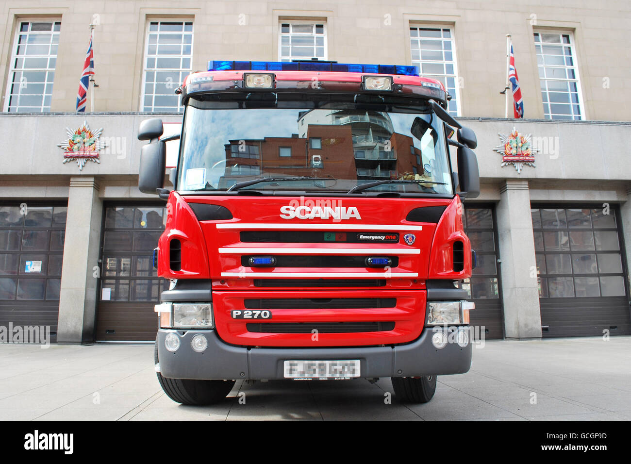 A fire engine parked outside Nottingham Central Fire Station. Please be ...