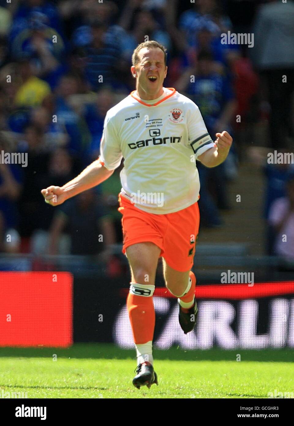 Blackpool's Charlie Adam celebrates scoring his sides first goal Stock ...