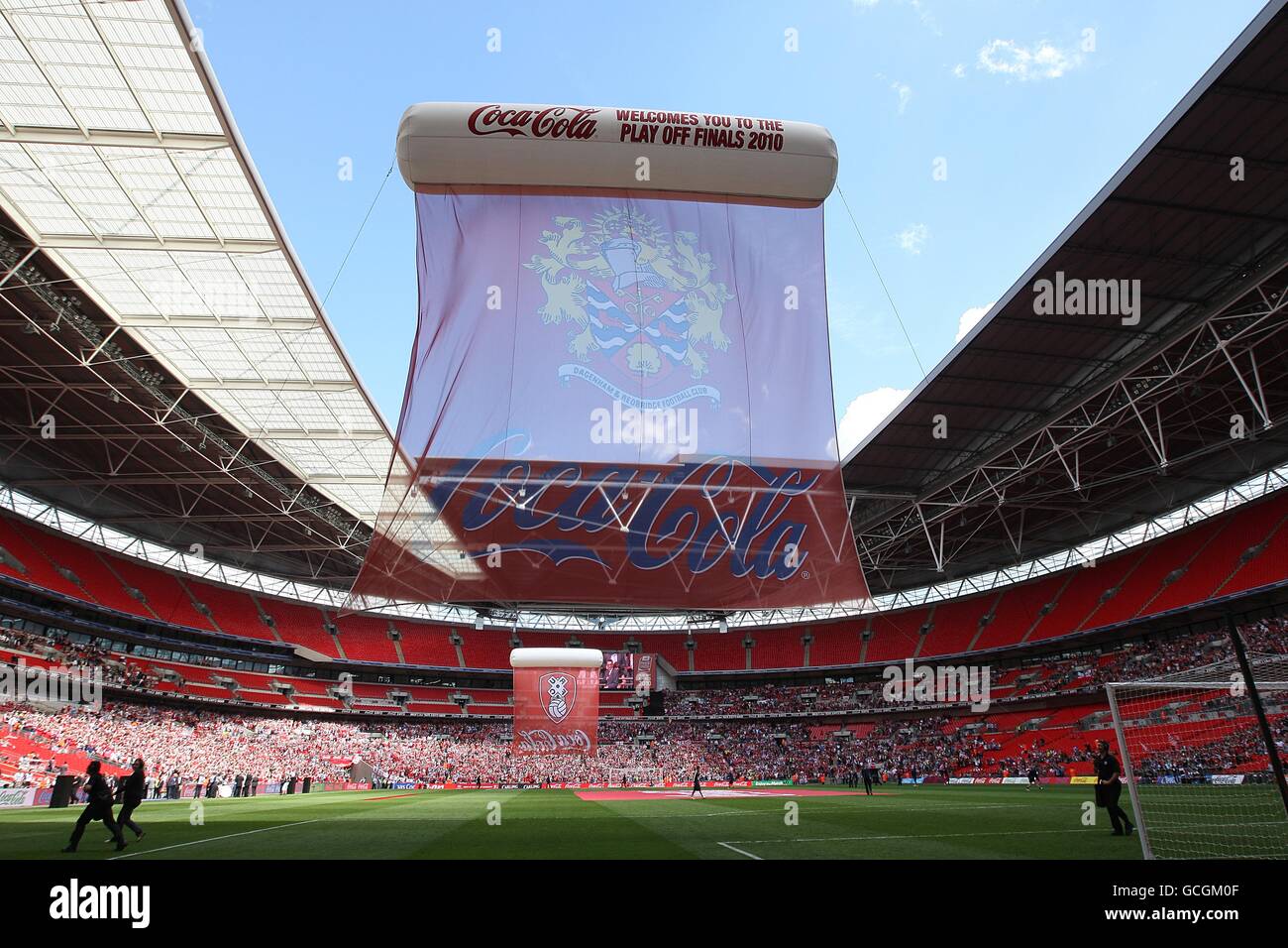 General view of flags flying over the Wembley pitch prior to kick off ...