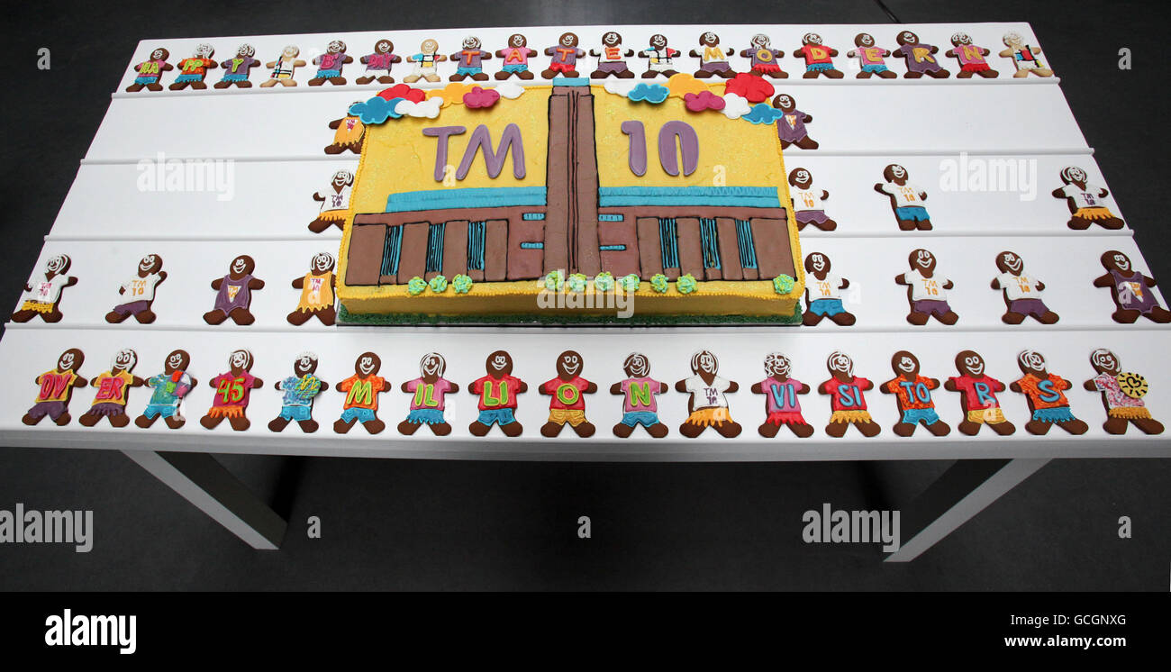 The Tate Modern 10th birthday cake surrounded by gingerbread men during ...