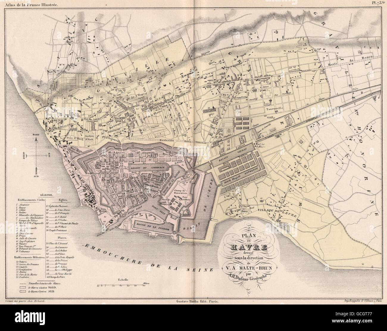 LE HAVRE. Antique town plan.Seine-Maritime. Plan du Havre. MALTE-BRUN ...