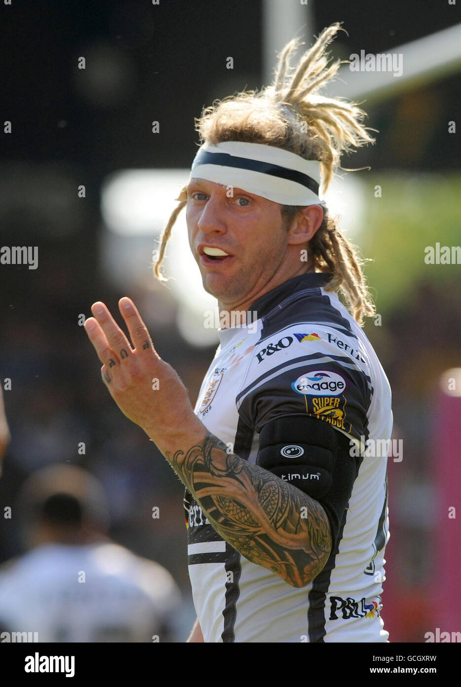 Hull FC's Sean Long plays with a thick bandage on his head during the ...