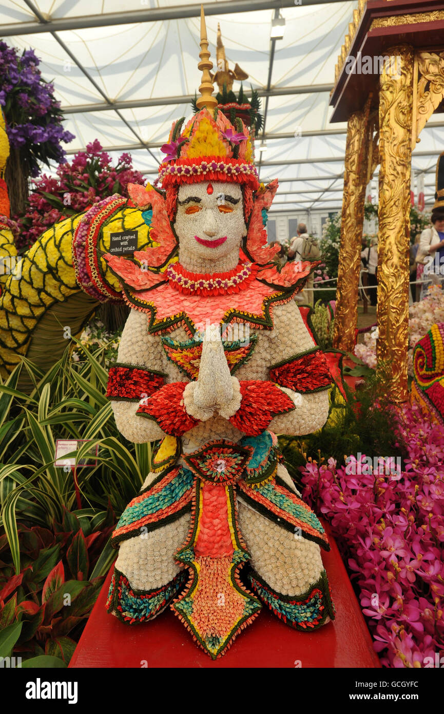 A figure of Deva formed from orchid petals, in the Nong Nooch Tropical ...
