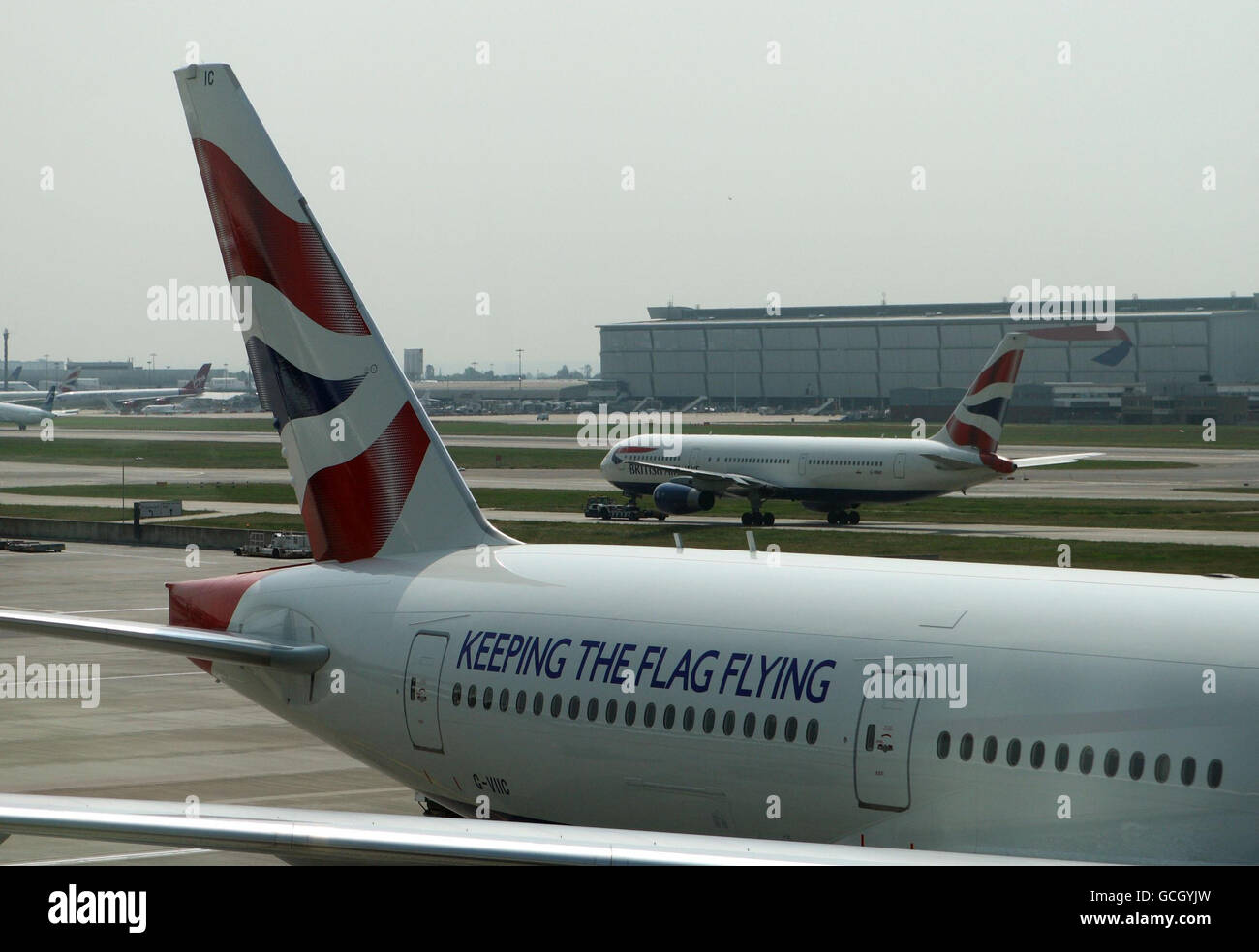 A British Airways plane with "Keeping the Flag Flying" written on it ...