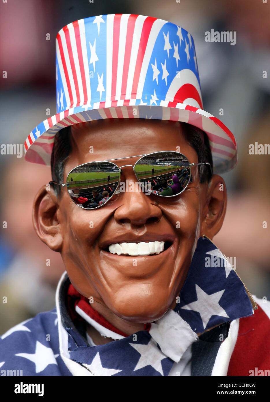 A fan in Barack Obama fancy dress in the stands during the Edinburgh ...