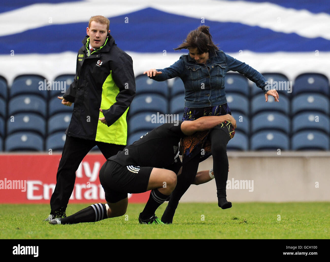 Pitch invader is brought down by new zealands sherwin stowers hi-res ...