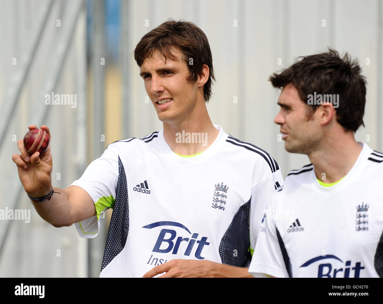 England's Steven Finn and James Anderson during bowling practice in the ...