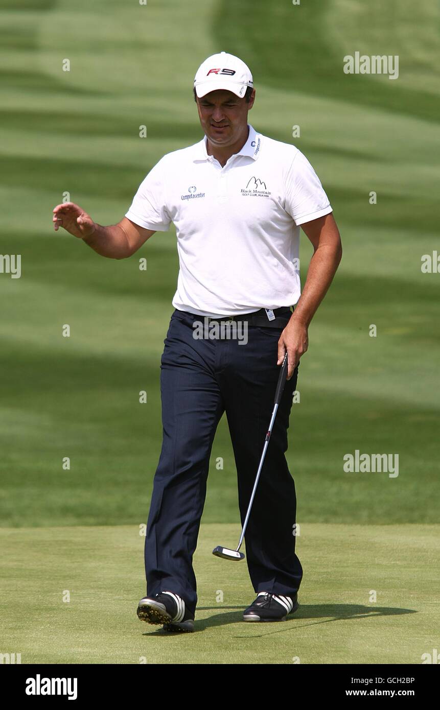 England's Simon Khan in action during Round One of the Celtic Manor ...