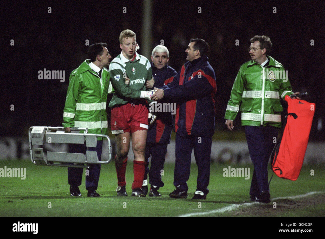 SOCCER. NICKY HAMMOND, SWINDON TOWN, IS TAKEN OFF INJURED v SHEFFIELD ...