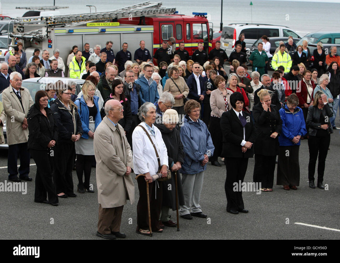 Residents of Seascale in Cumbria gather in the village car park for a ...