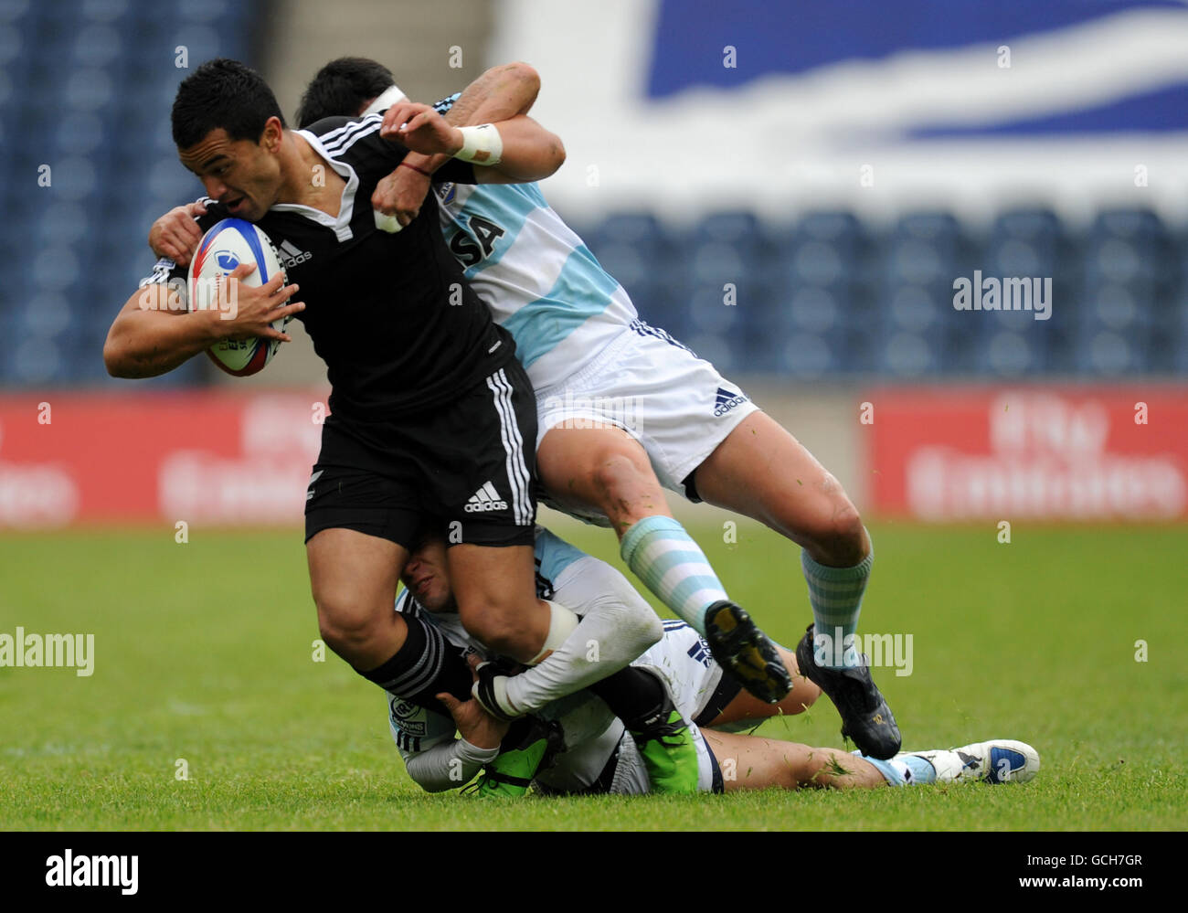 New Zealand's Sherwin Stowers is tackled by Argentina's Joaquin Tuculet ...