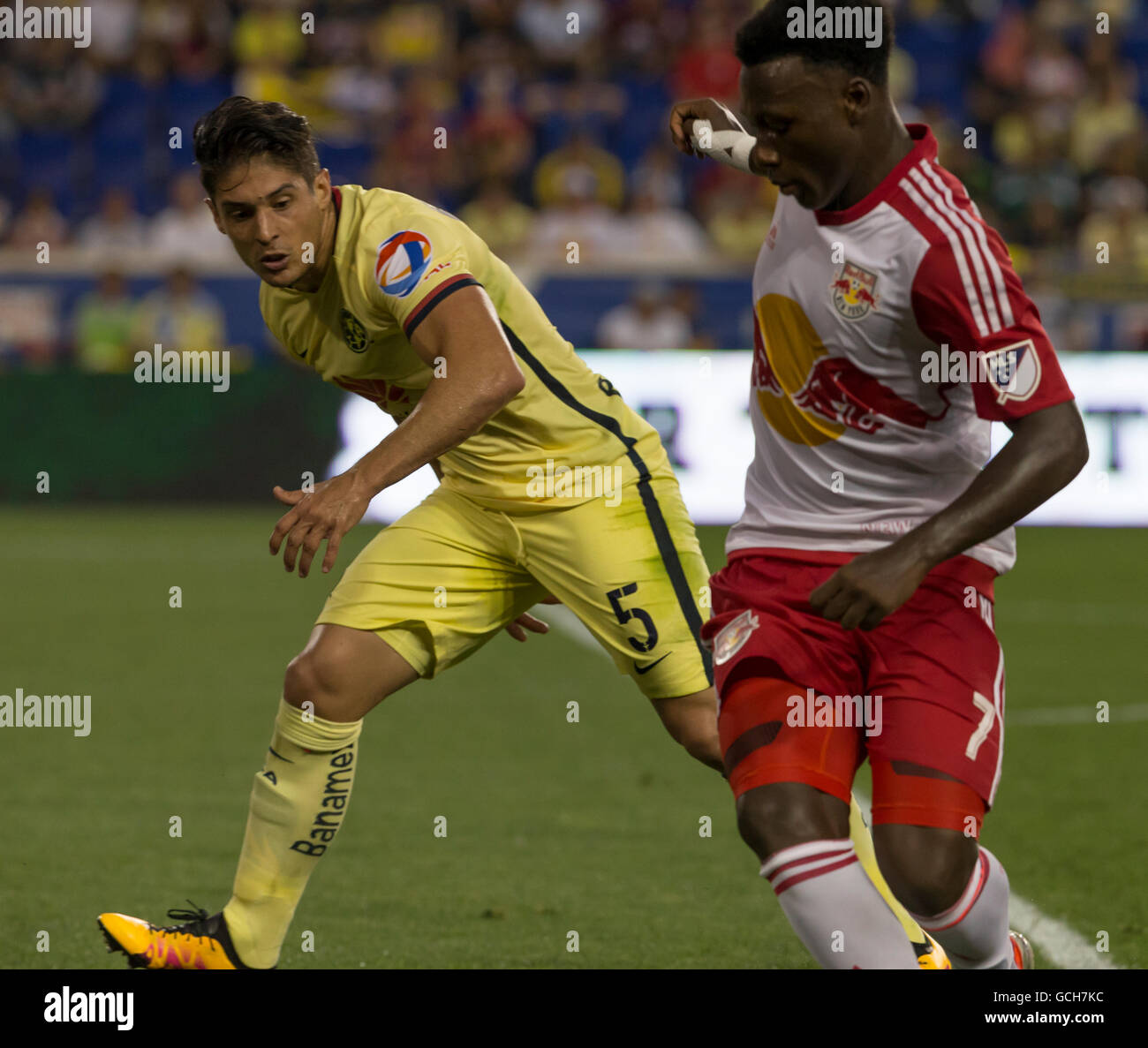 Harrison, NJ USA - July 6, 2016: Derrick Etienne (77) of New York Red ...