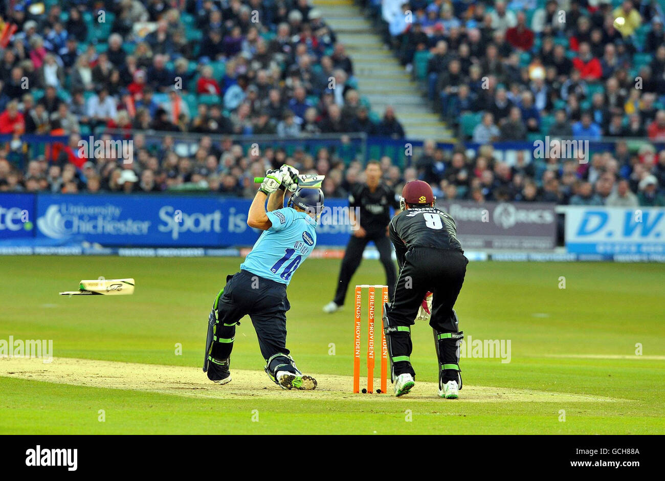 Sussex's Luke Wright breaks his bat while hitting out during the ...