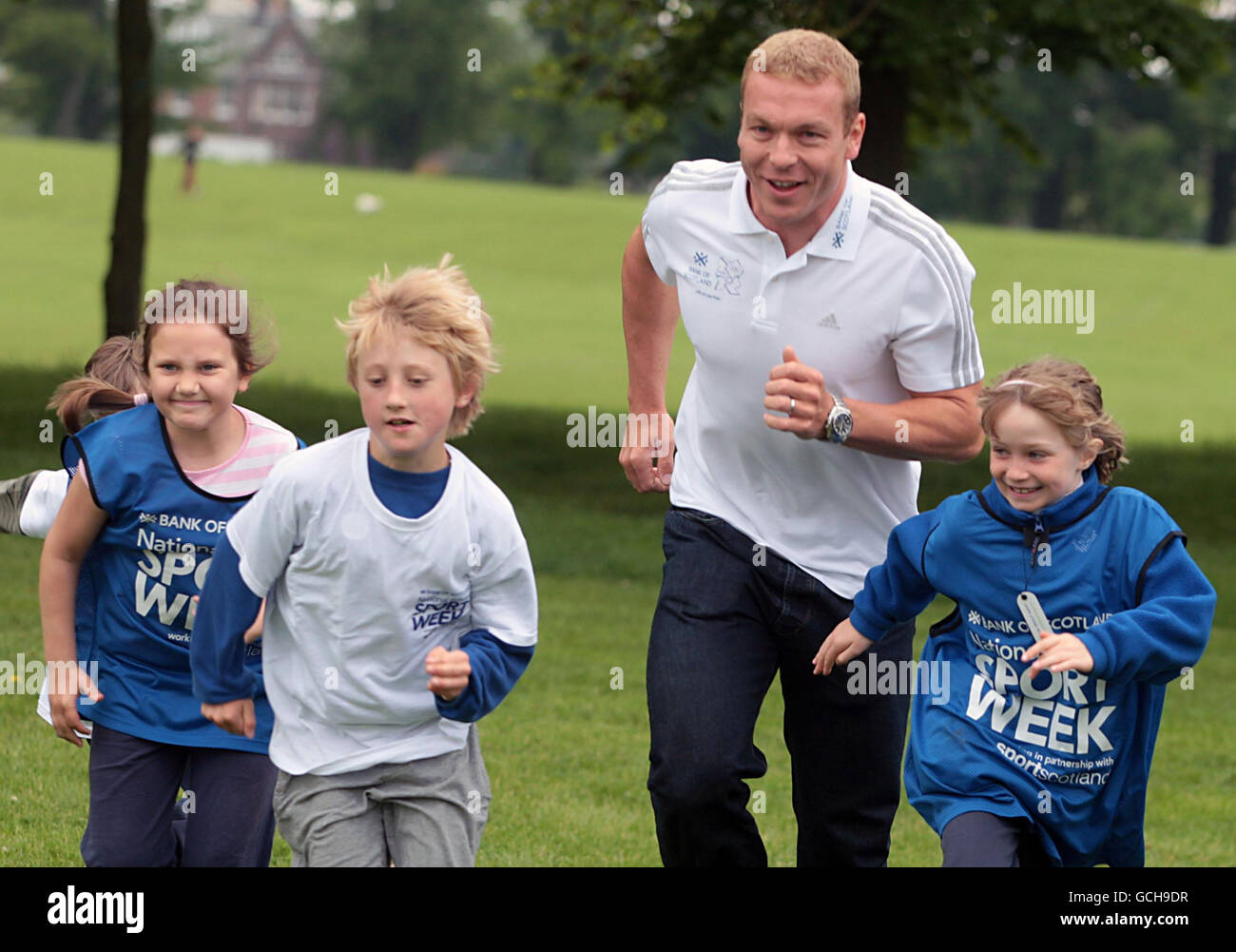 Sir Chris Hoy takes part in some sports with some local school children ...