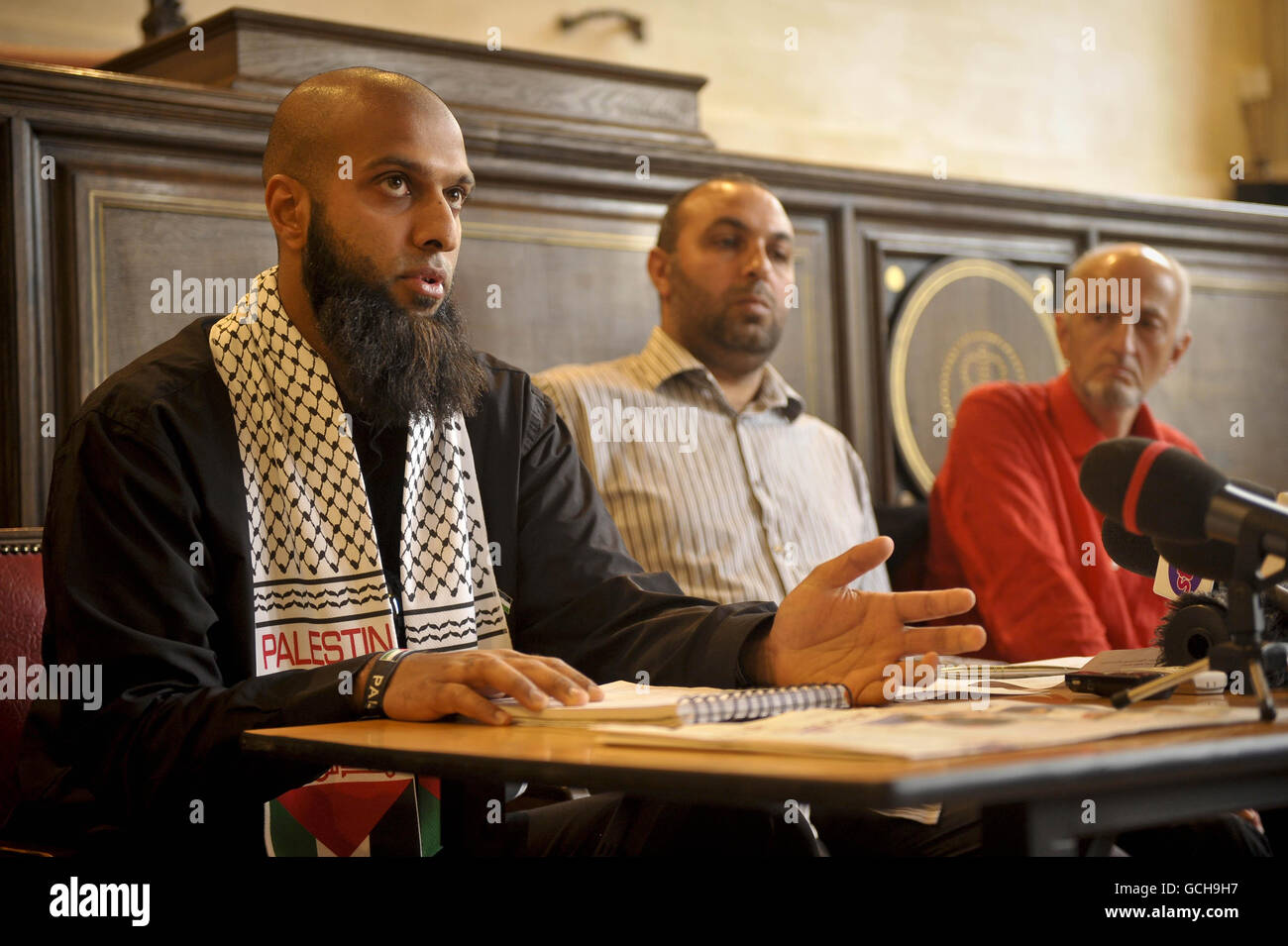 Ebrahim Musaji at a press conference in Bristol with Mohamed Elhaddad ...