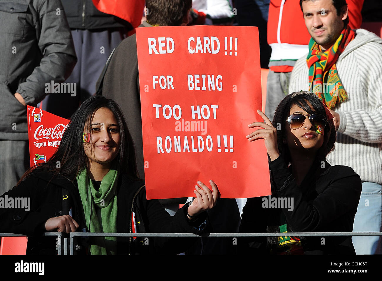 Portugal fans hold a Cristiano Ronaldo sign in the stands Stock Photo ...
