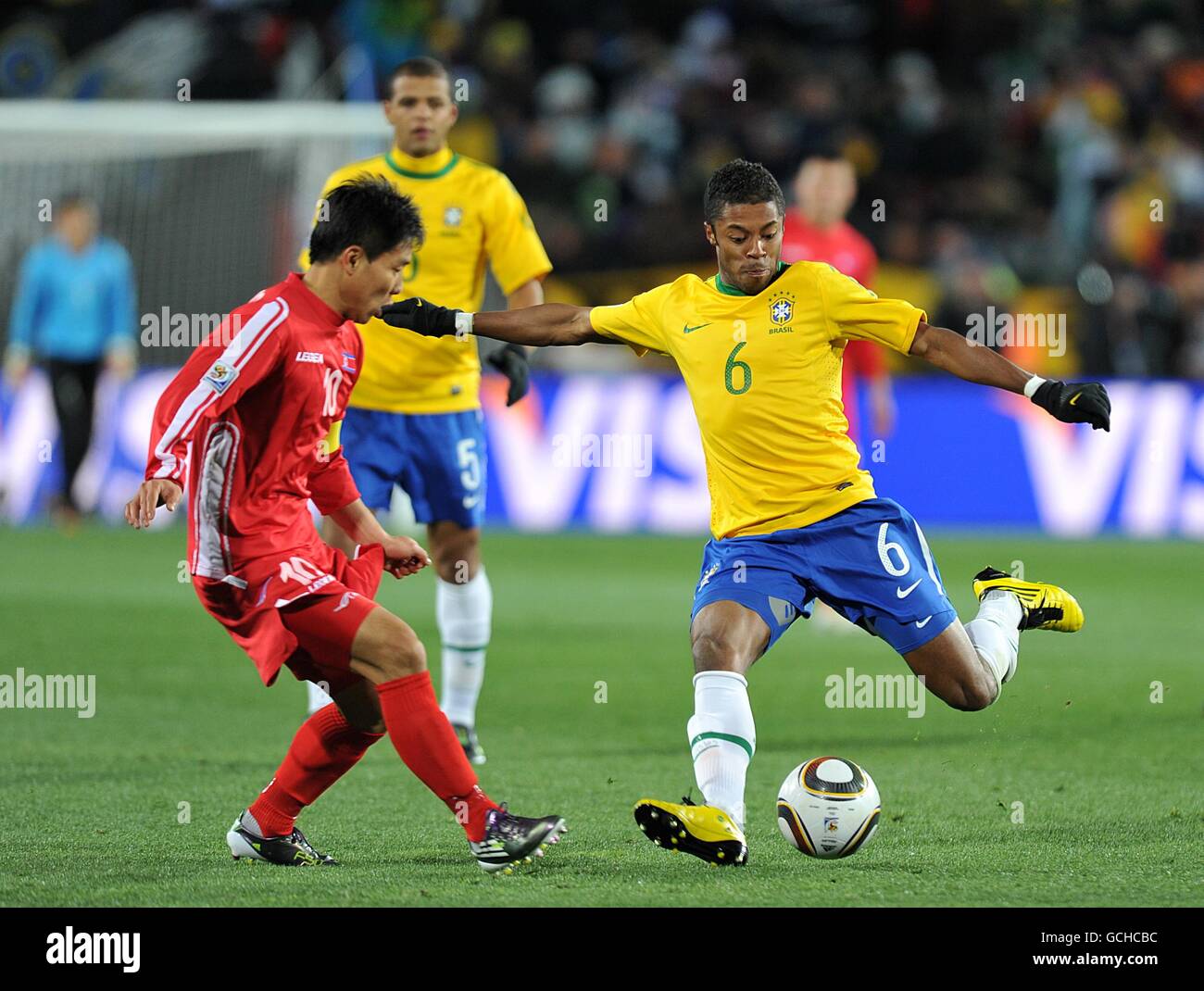 Brazil's Fernandes Michel Bastos (right) and Korea DPR's Yong-Jo Hong ...