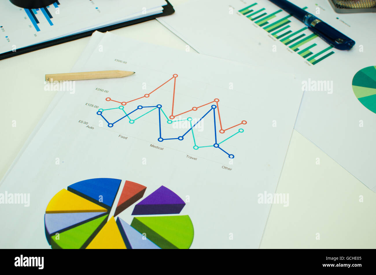 Financial paper charts and graphs on the table Stock Photo - Alamy